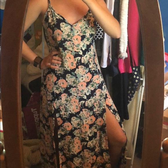 Element | Dresses | Element Navy Blue Floral Maxi Dress Lace Detailing ...